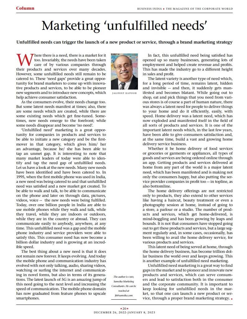 Marketing 'Unfulfilled Needs'